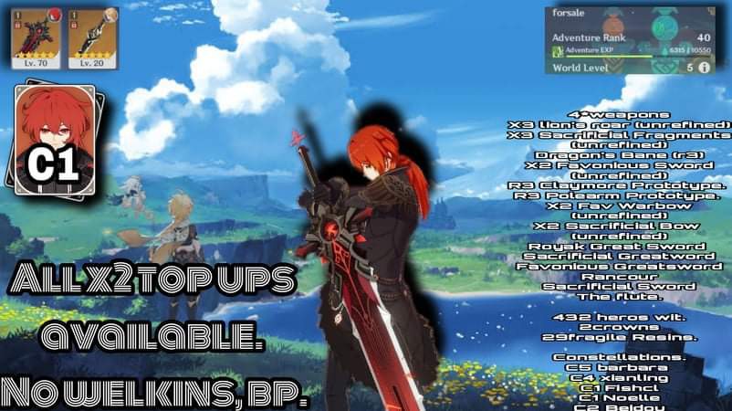 Diluc+ Wgs (Genshin Impact), Video Gaming, Video Games, Xbox on Carousell