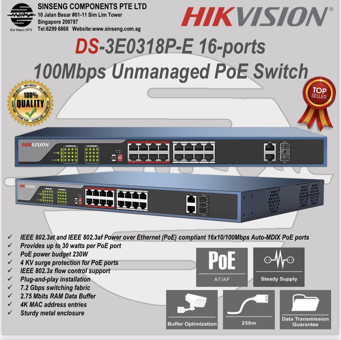 Hikvision 16 Port PoE Switch for Network CCTV Camera, IP Camera [16 POE ...