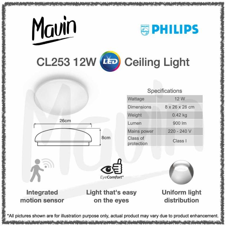 Philips CL253 Motion Sensor LED Ceiling Light Round 12W 6500k ...