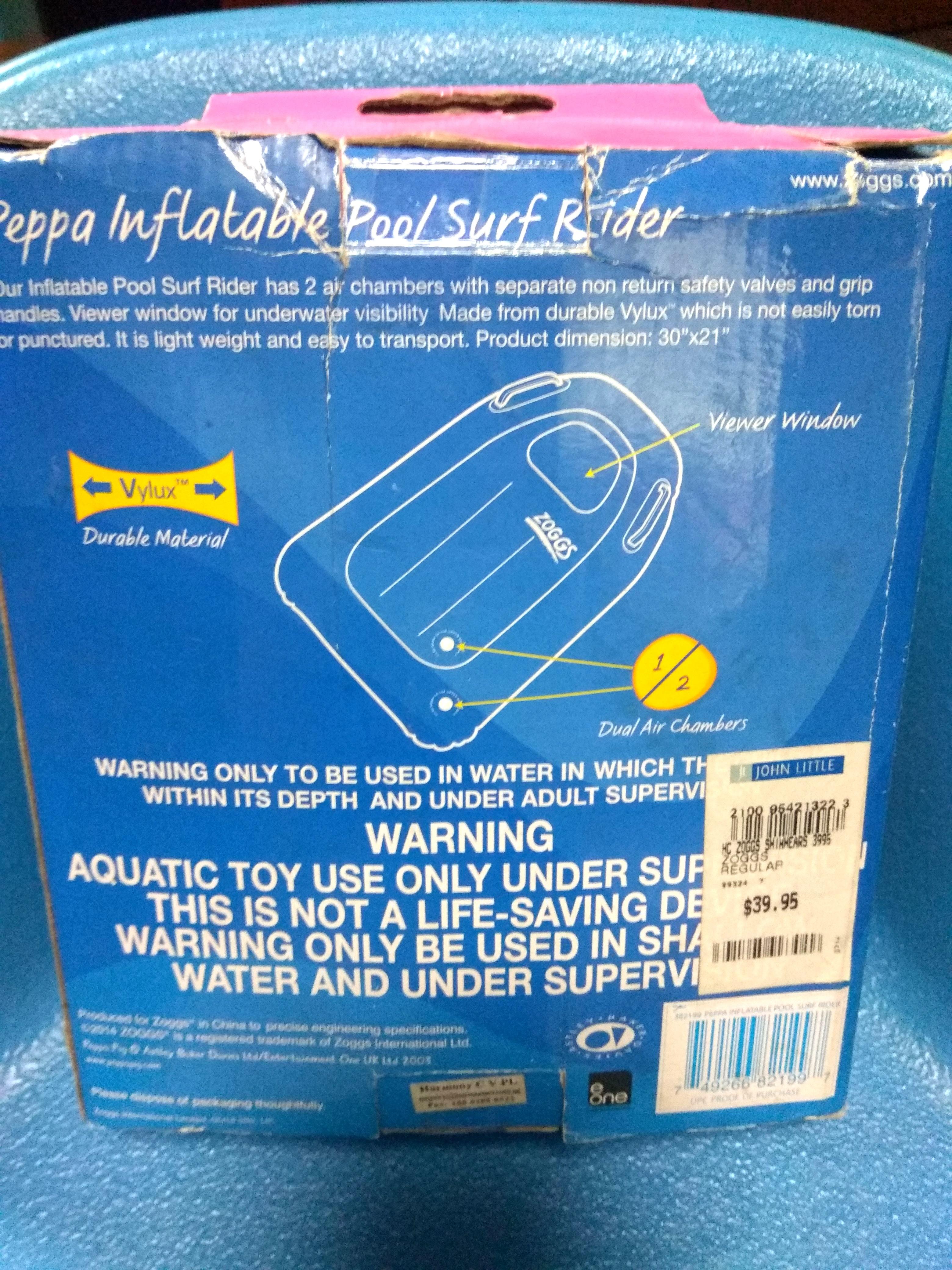 ZOGGS - Peppa Pig Inflatable Pool Surf Rider, Everything Else on Carousell