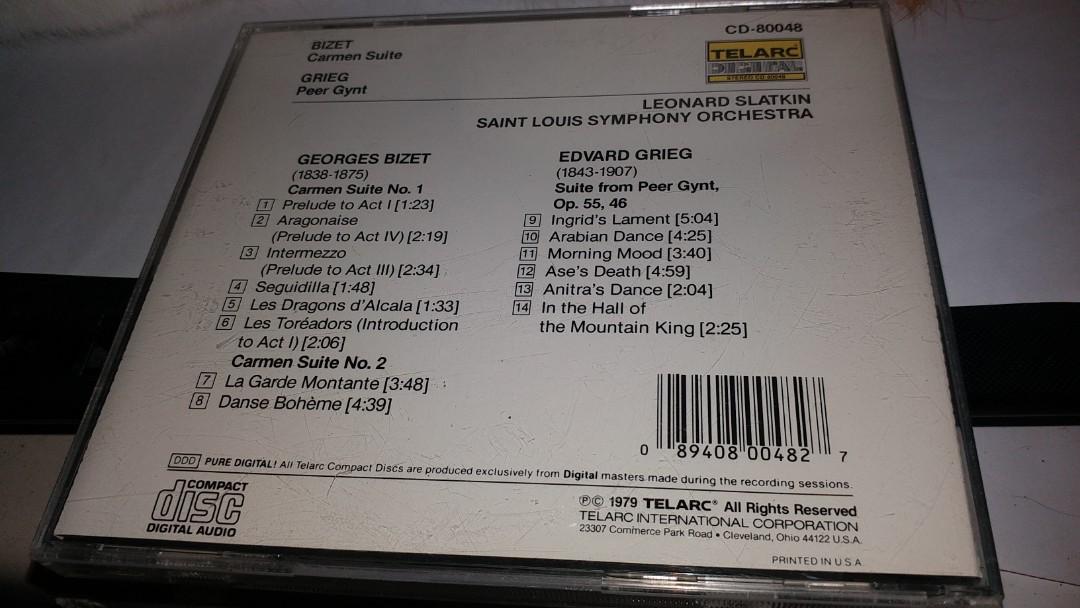 古典名盤 TELARC美版 LEONARD SLATKIN BIZET: CARMEN / GRIEG: PEER GYNT 舊美版 CD 無IFPI, 興趣及遊戲, 收藏品及紀念品, 明星 ...