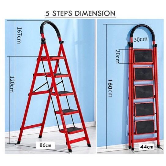BN Red 3-5 Steps Ladder, Furniture & Home Living, Furniture, Other Home ...
