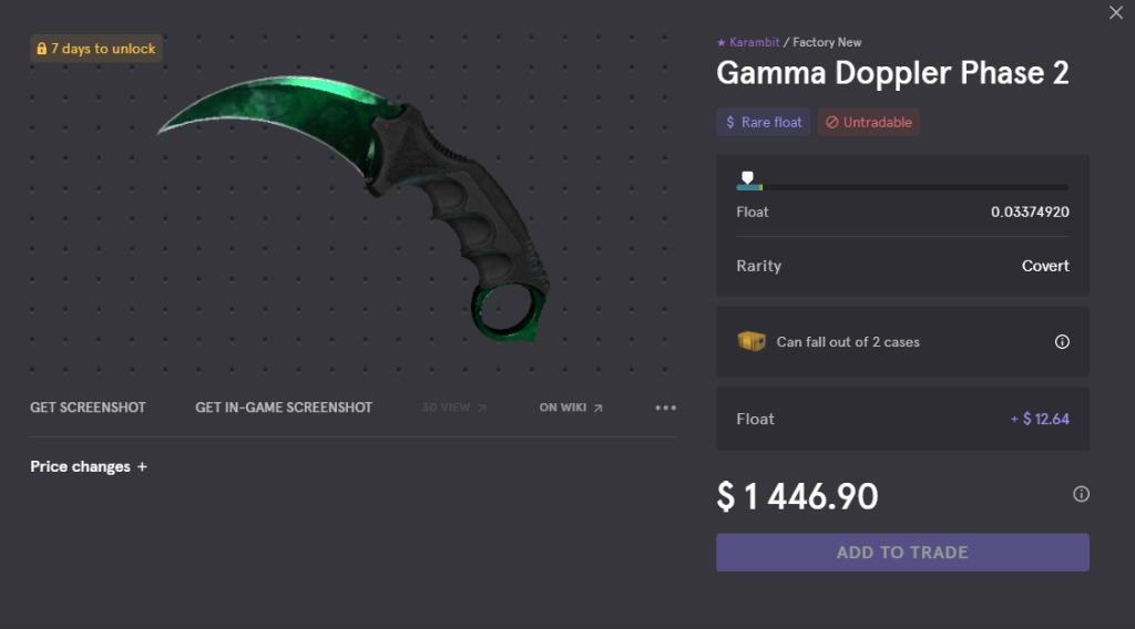 CSGO Karambit Gamma Doppler P2 Phase 2 FN Factory New, Video Gaming, Gaming Accessories, Game ...