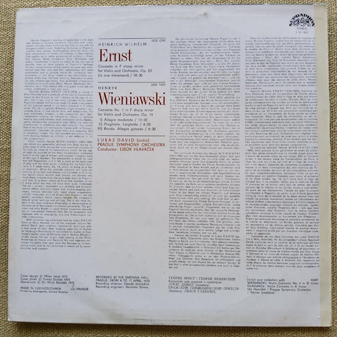 Lukas David plays Ernst & Wieniawski Violin Concertos SUPRAPHON ...