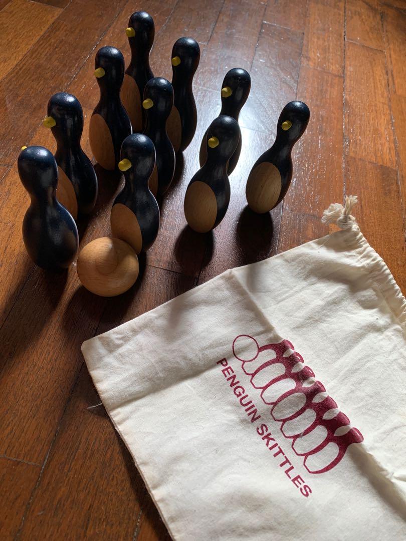 Muji Ten Piece Wooden Penguin Skittles Set (bowling pins), Hobbies ...