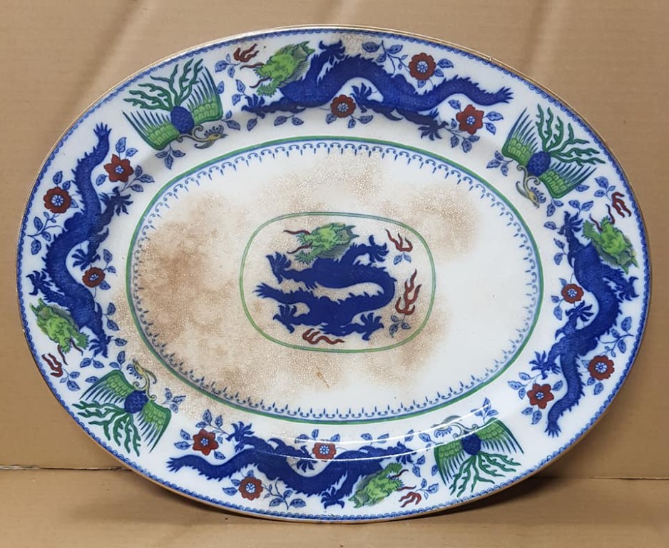 Vintage Chinese Dragon Porcelain Plate / Dish / Platter, Furniture ...