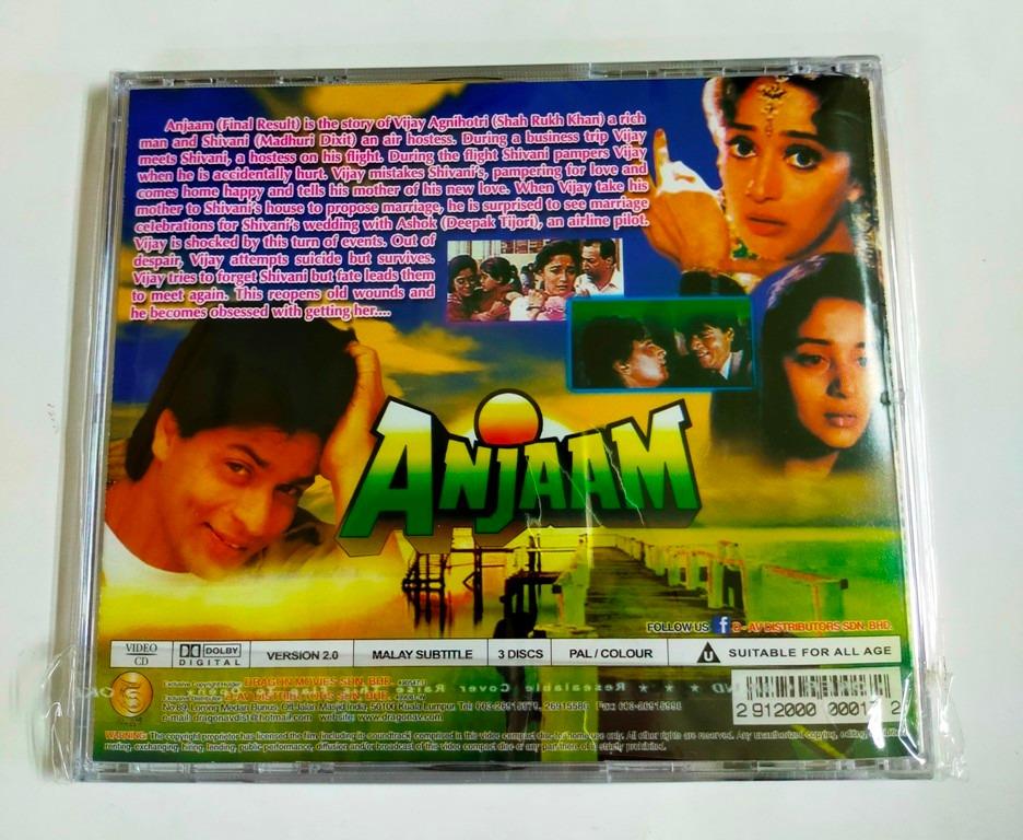 Bollywood Hindi Movie Anjaam Original VCD Shah Rukh Khan Madhuri Dixit ...