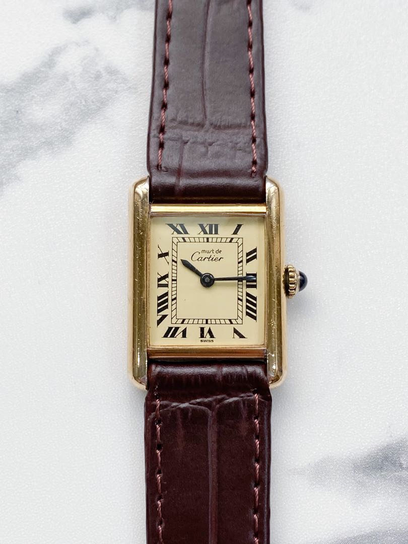 CARTIER MUST DE CARTIER TANK A GOLD PLATED RECTANGULAR WRISTWATCH ...