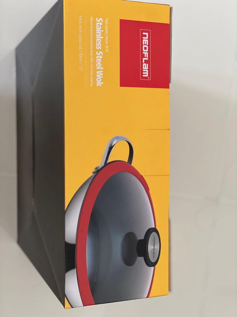 Neoflam Stainless Steel Wok, Furniture & Home Living, Kitchenware ...
