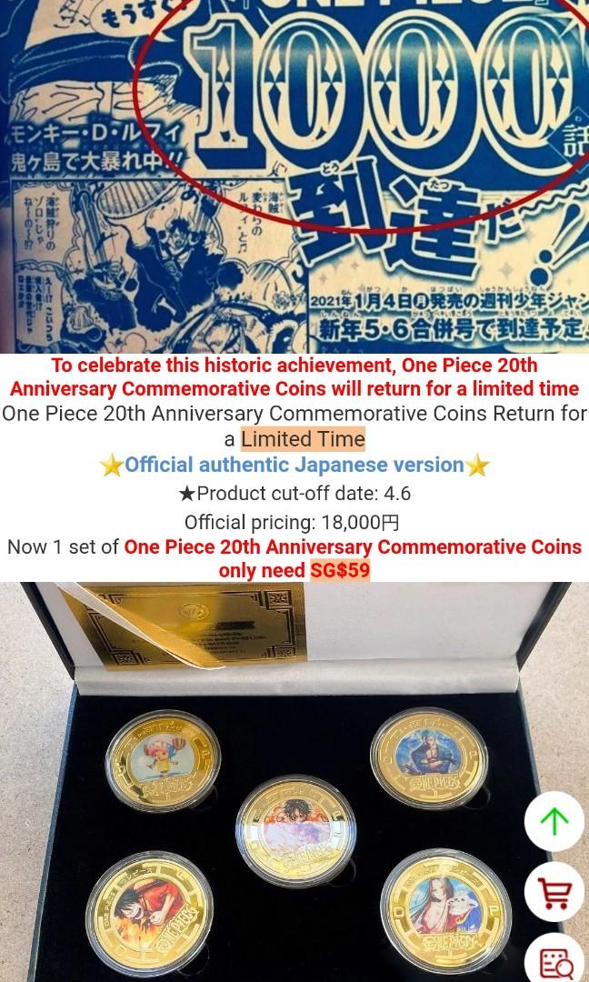 One Piece 20th Anniversary Commemorative Coins, Hobbies & Toys, Toys ...