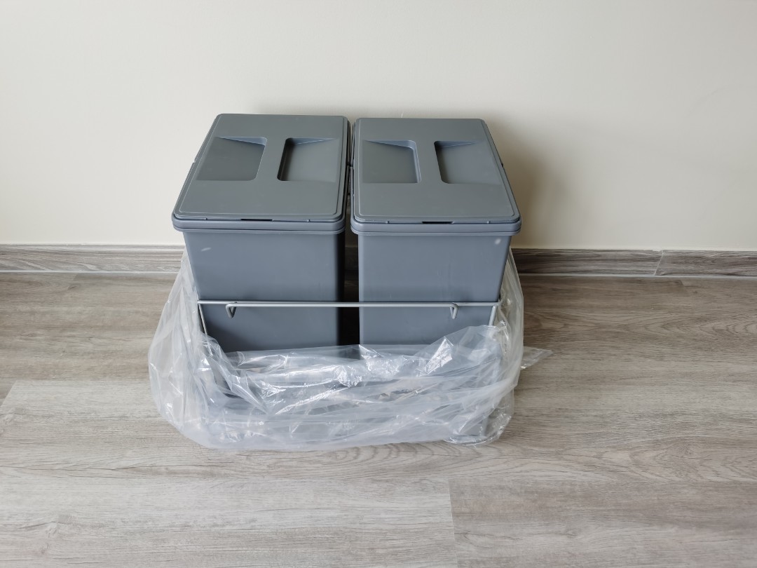 Pull-out dustbin set with track, Furniture & Home Living, Furniture ...