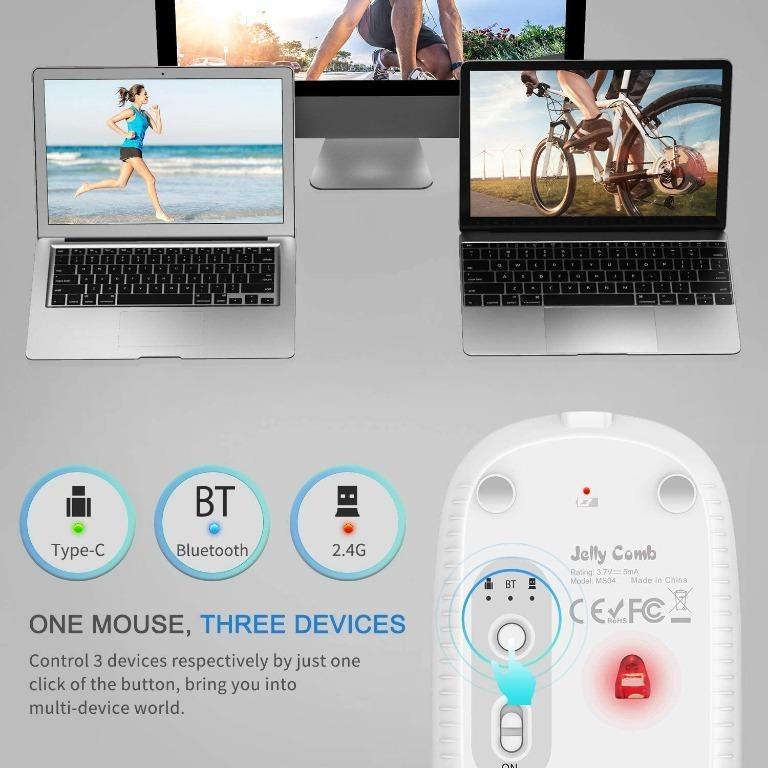 Rechargeable 2.4GHz Wireless Bluetooth Mouse, Jelly Comb MS04 Slim ...