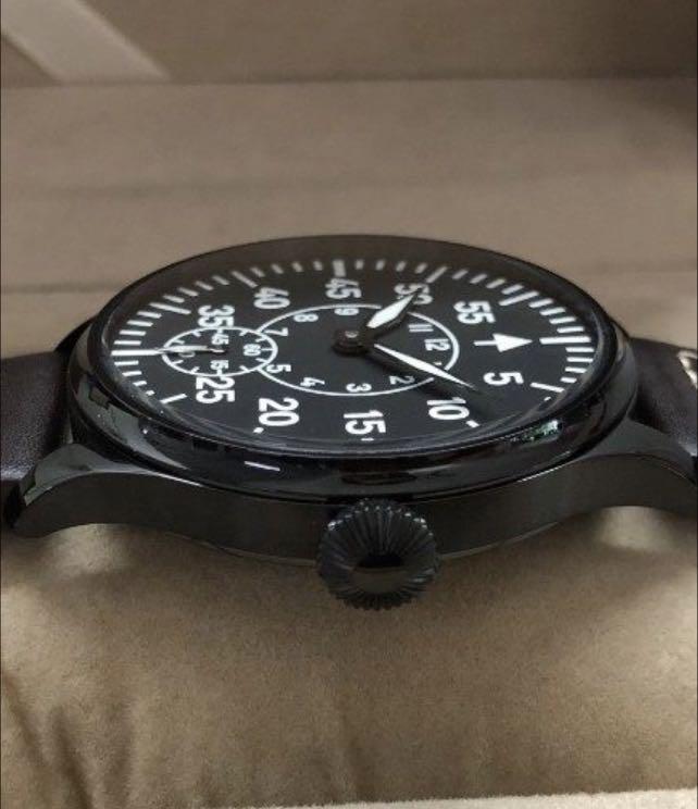 Classic All Black Mechanical Hand Wind Flieger Style Pilot Watch ...