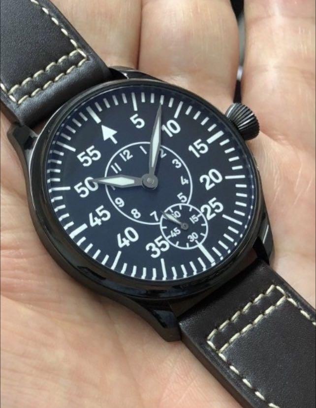 Classic All Black Mechanical Hand Wind Flieger Style Pilot Watch ...