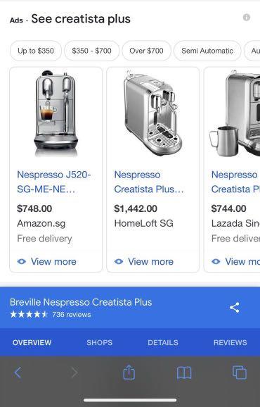 Nespresso creatista plus, TV & Home Appliances, Kitchen Appliances ...