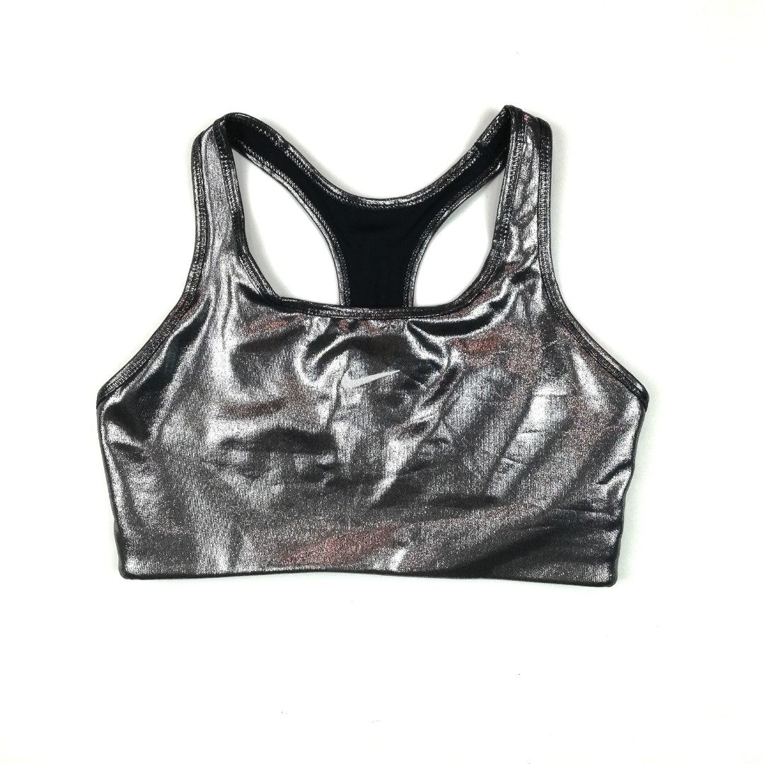 Nike Swoosh Icon Clash Shimmer Sports bra (Black/Metallic Silver ...