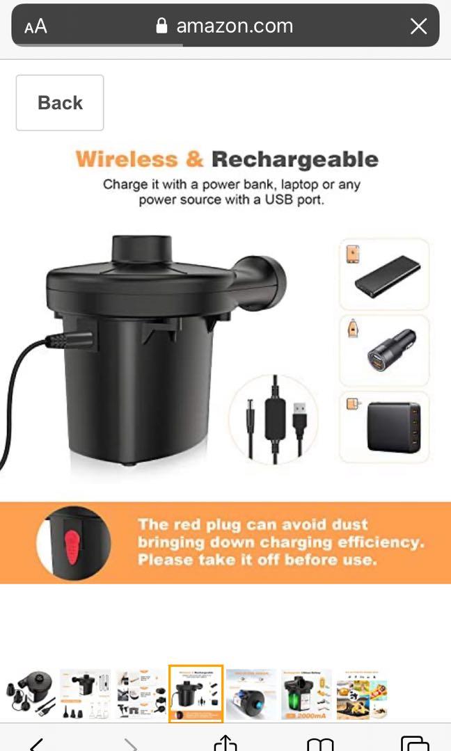 AirExpect RECHARGEABLE Electric Air Pump, Furniture & Home Living ...