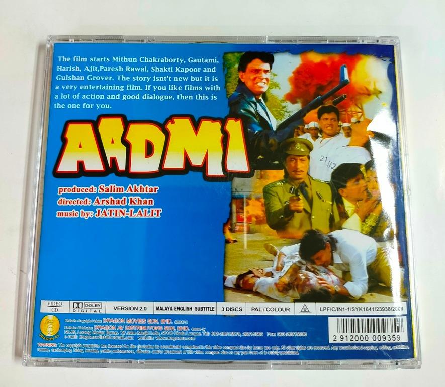 Bollywood Hindi Movie Aadmi Original VCD Mithun Chakraborty Gautami Harish (Malay Subtitle ...
