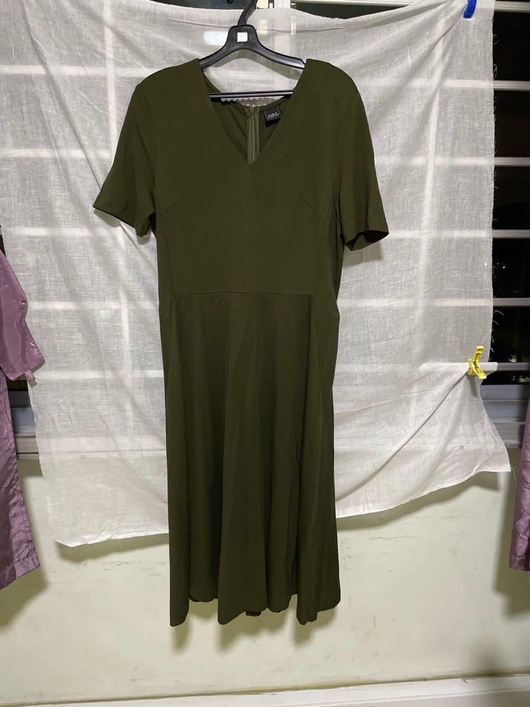 Midi dress army green color, Women's Fashion, Dresses & Sets, Dresses ...