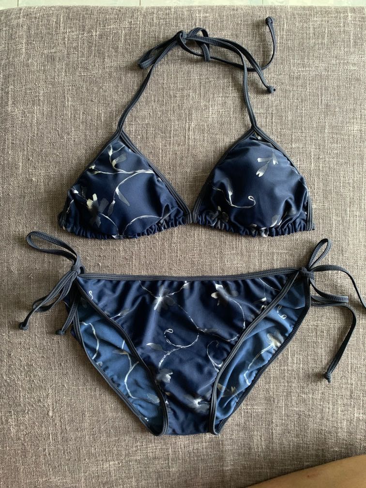 Navy Blue Flower Japanese Inspired Design Bikini Set, Women's Fashion ...