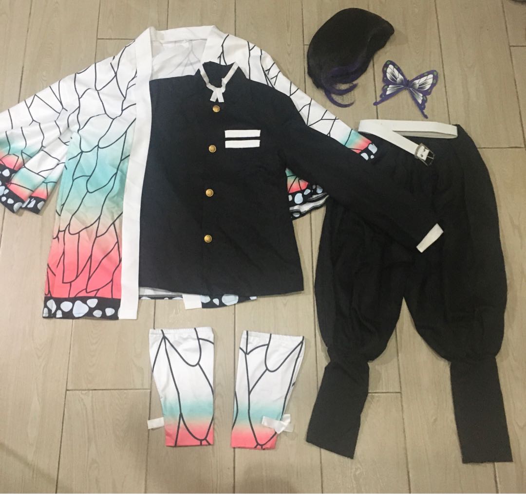 SET Kimetsu No Yaiba Demon Slayer Shinobu Kochou Costume Wig Haori ...