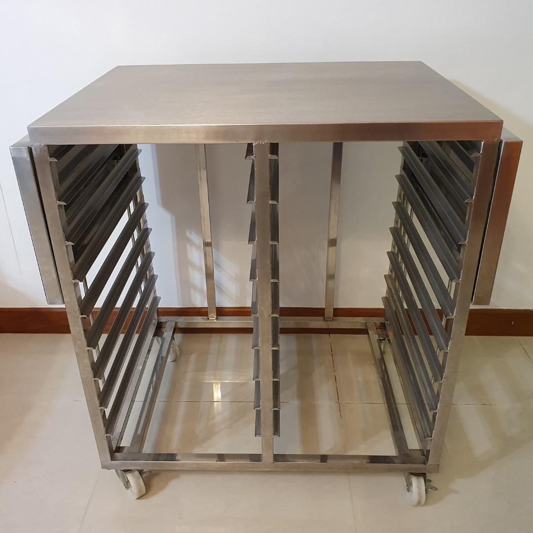 Stainless Steel Table Trolley for GN 1/1 Pans with 2x9 Tiers & Worktop ...