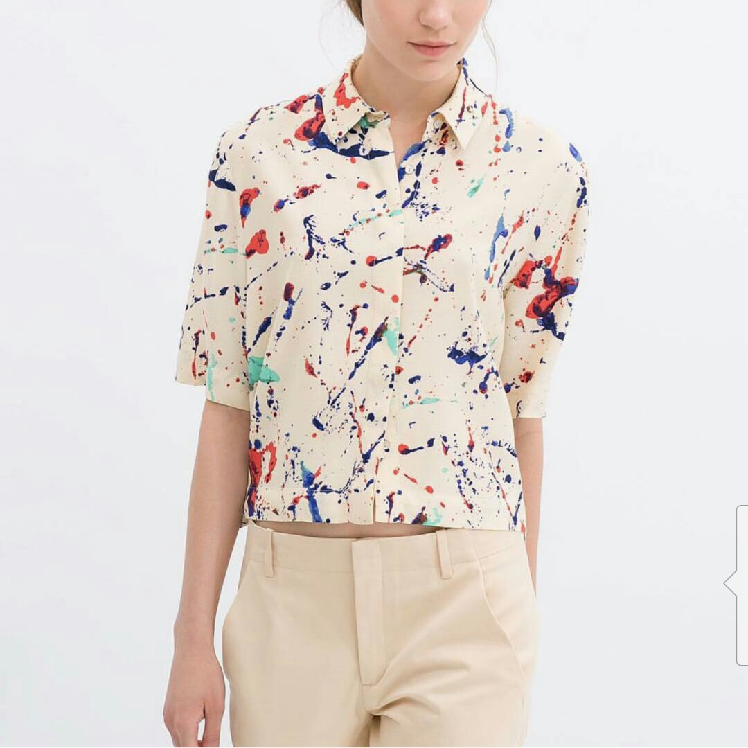 Zara Paint Splatter Boxy Top, Women's Fashion, Tops, Blouses on Carousell