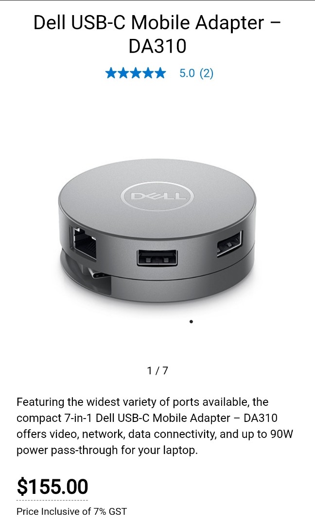 DELL USB-C Mobile Adapter DA310, Computers & Tech, Parts & Accessories ...