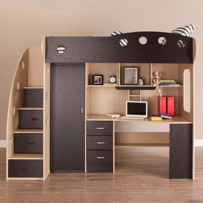 Loft bed with wardrobe,study table and shelf, Furniture & Home Living ...
