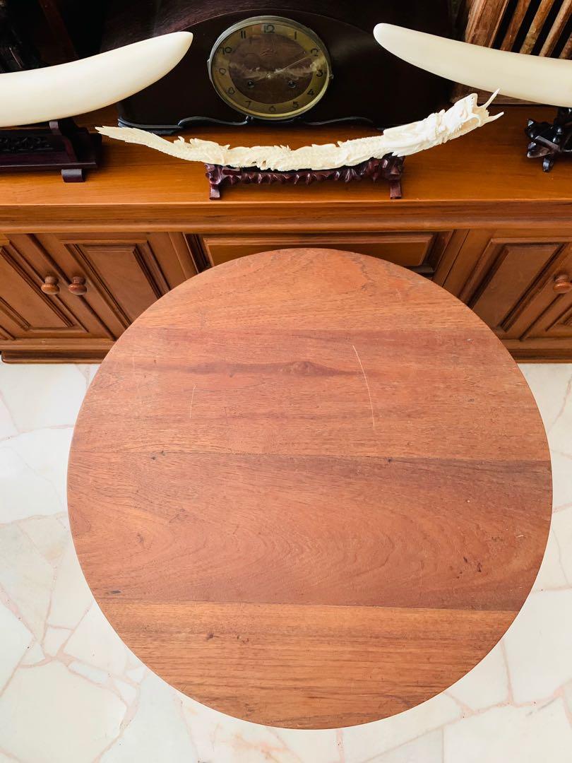 Solid teak wood 70cm round table, Furniture & Home Living, Furniture ...