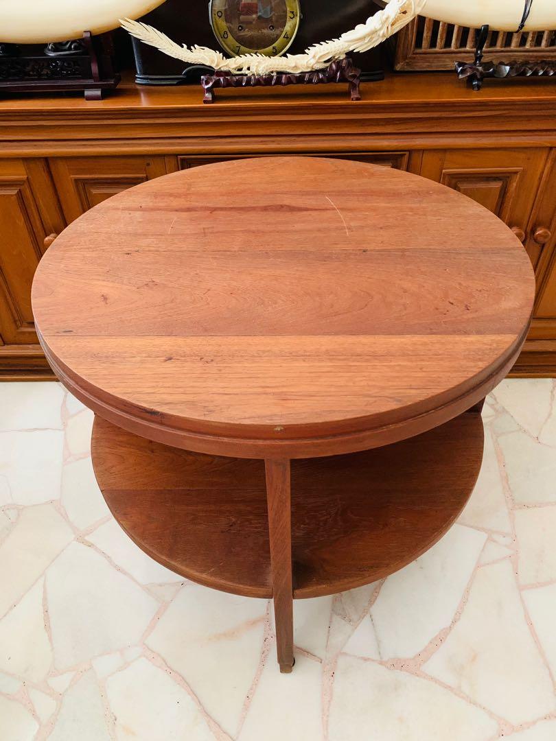 Solid teak wood 70cm round table, Furniture & Home Living, Furniture ...