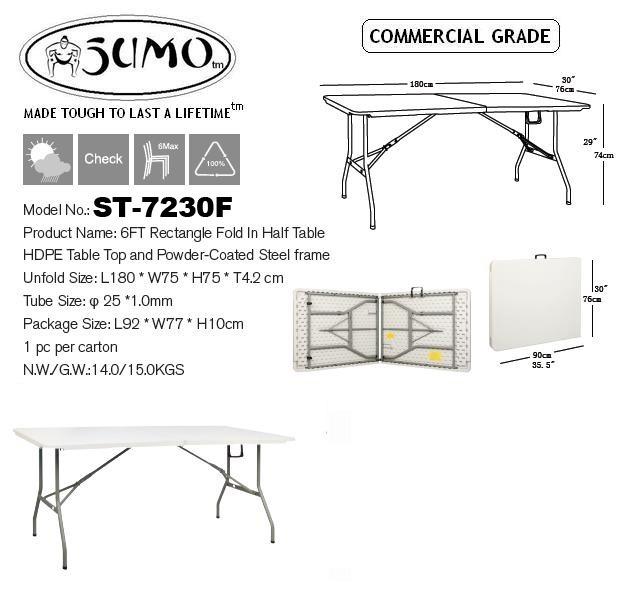SUMO ST-7230F 6 Feet Plastic Folding Table, Dining Table, Training ...