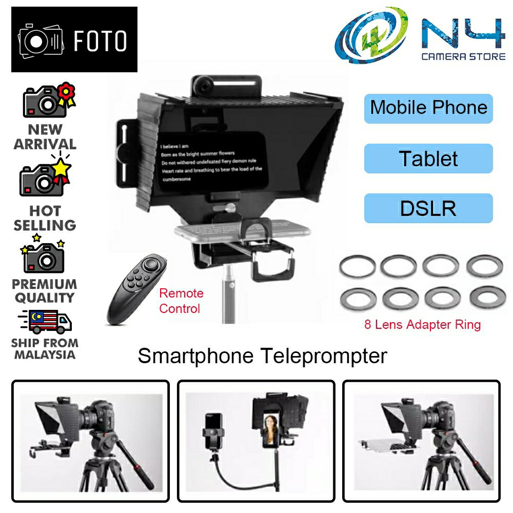 Universal Teleprompter Portable Prompter with BT Remote Control ...