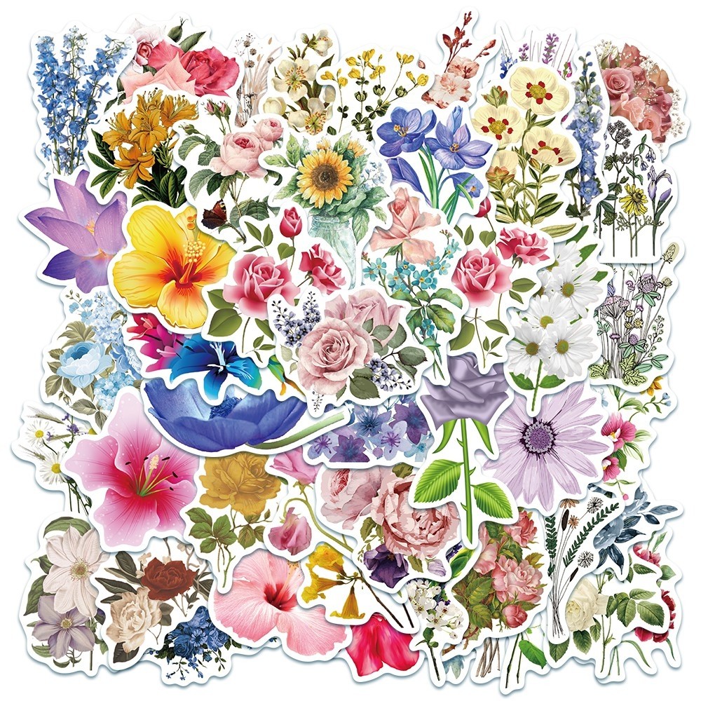 50Pcs Cute Flower Waterproof Sticker Skateboarding, Hobbies & Toys ...