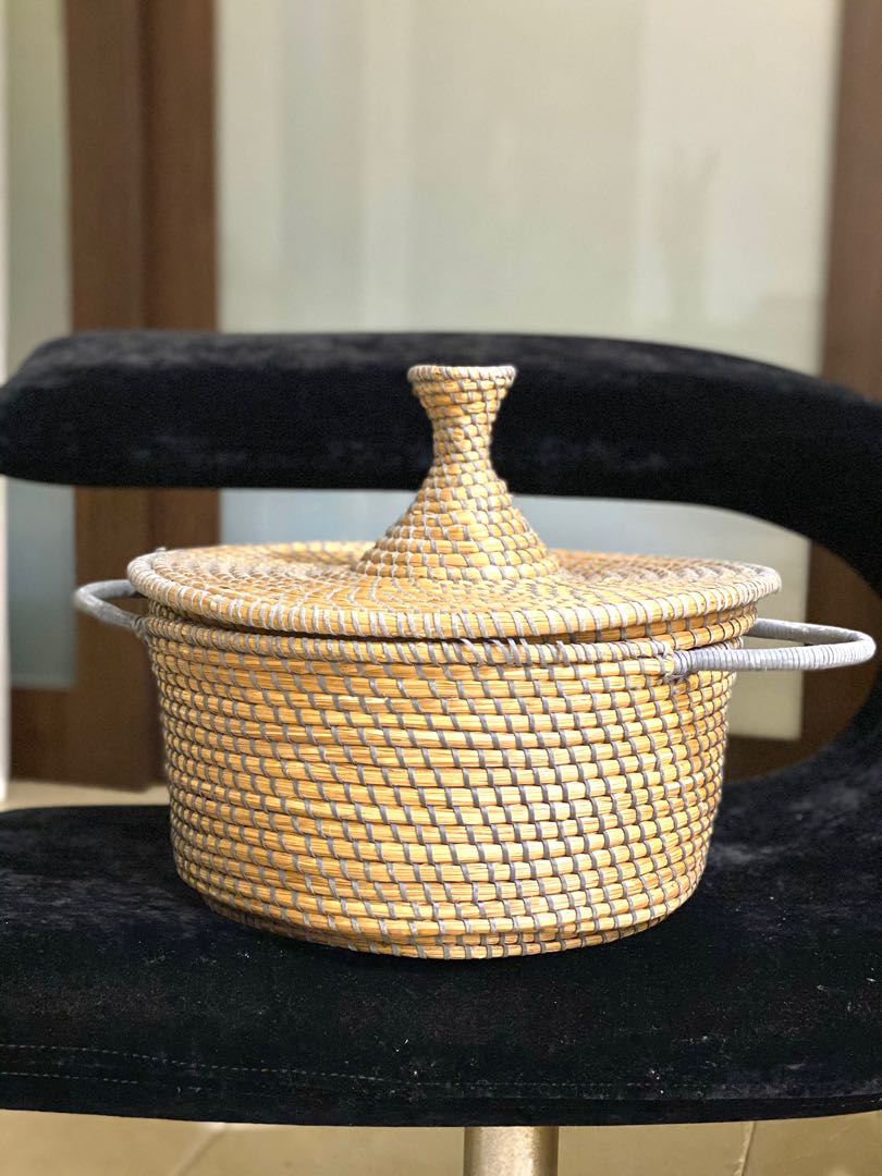 Bali Rattan Basket with lid boho wicker basket, Furniture & Home Living ...