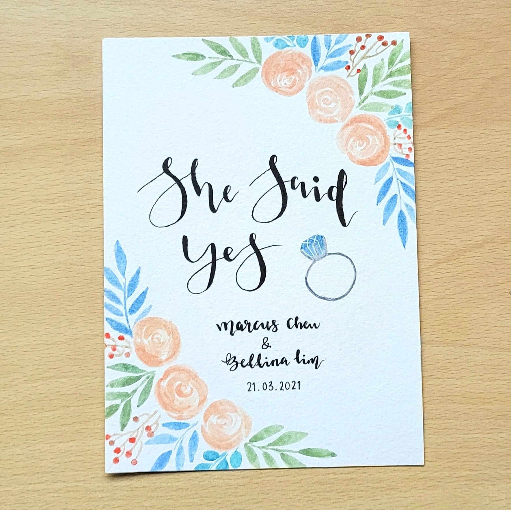 (Customised) Watercolour She said yes Calligraphy Card, Hobbies & Toys ...