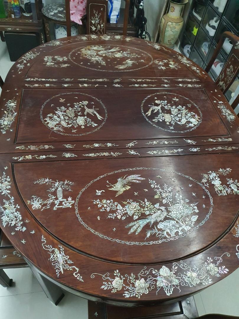 Antique Full Redwood Chinese Dinung Table Set with MOP, Furniture ...