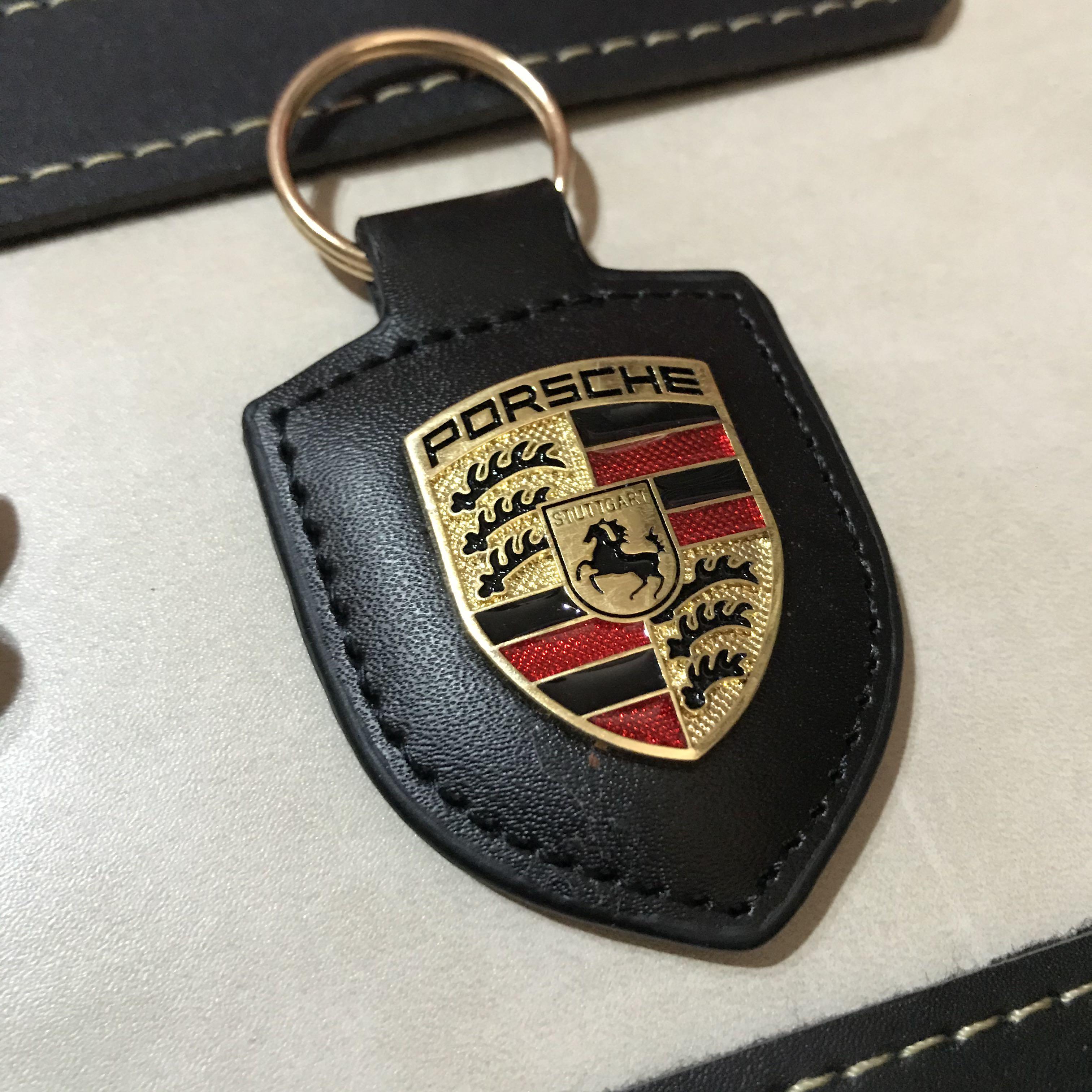 Porsche crest logo emblem leather keychain for Macan cayenne Panamera ...