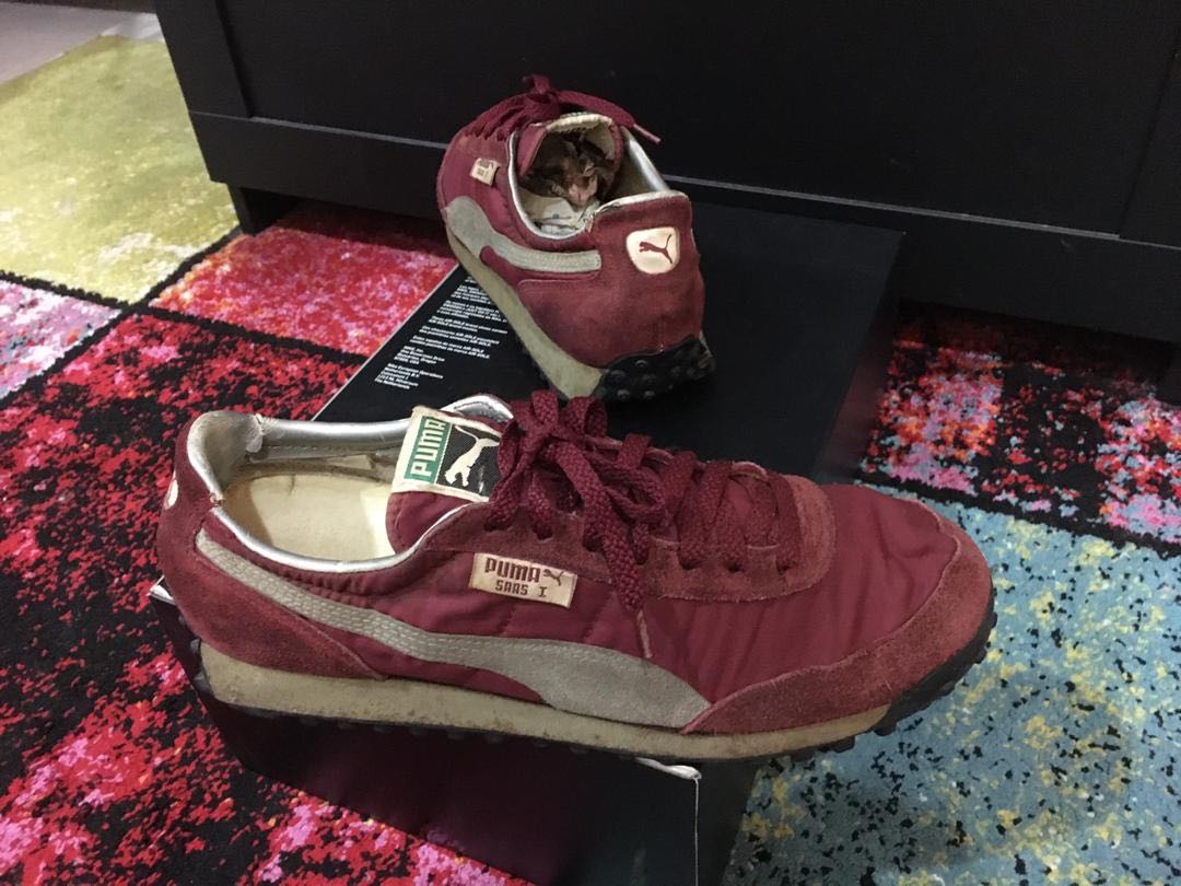 vintage 1990 puma saas l burgundy grey, Men's Fashion, Footwear, Sneakers on Carousell