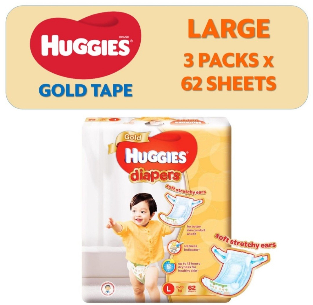 Huggies Gold Diapers - Size L, Babies & Kids, Bathing & Changing ...