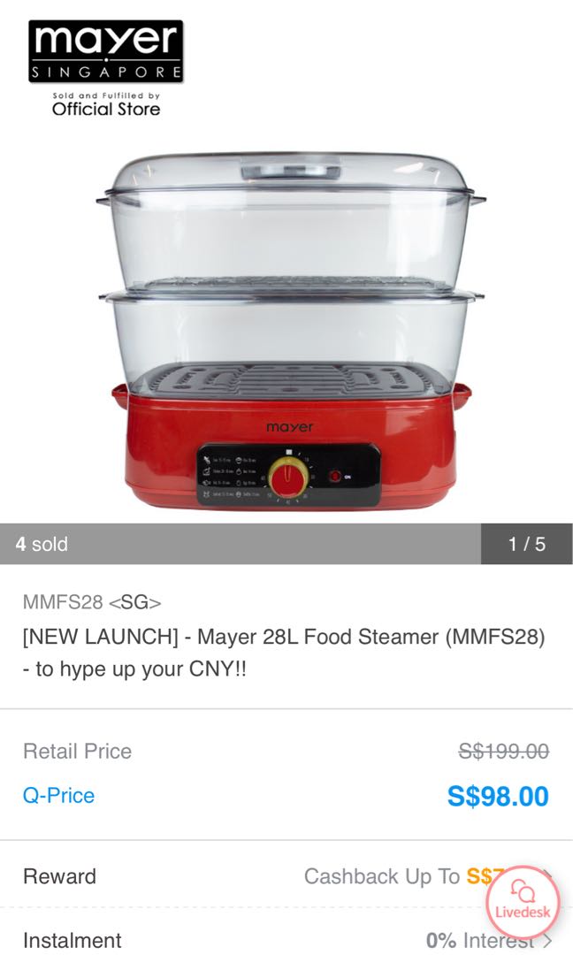 Mayer food steamer 28L, TV & Home Appliances, Kitchen Appliances ...