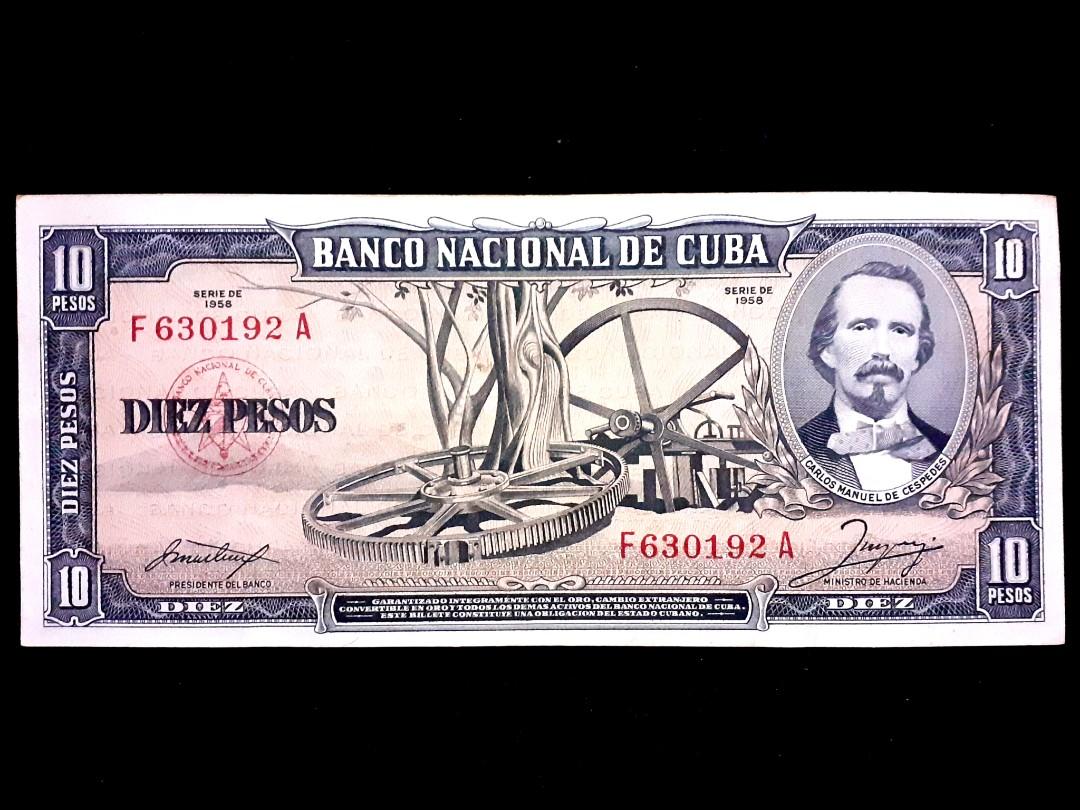 RARE ORIGINAL 1958 CUBAN 10 Pesos GVF banknote CRIPS, Hobbies & Toys ...
