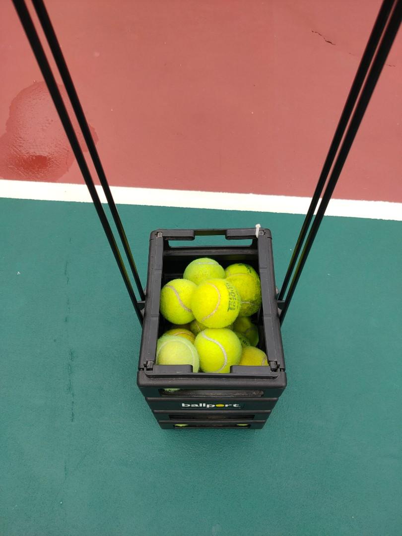 Tennis ball basket with balls, Sports Equipment, Sports & Games, Racket ...
