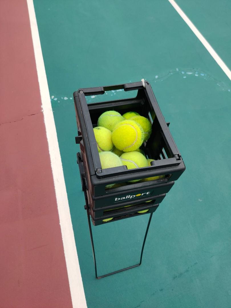 Tennis ball basket with balls, Sports Equipment, Sports & Games, Racket ...