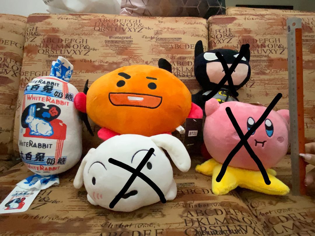 Assorted plush soft toys - kirby, white rabbit (>1 avail), BT21 (>1 ...