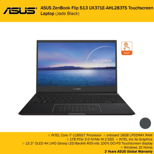 ASUS ZenBook Flip S13 UX371E-AHL283TS Touchscreen Laptop (Jade Black ...