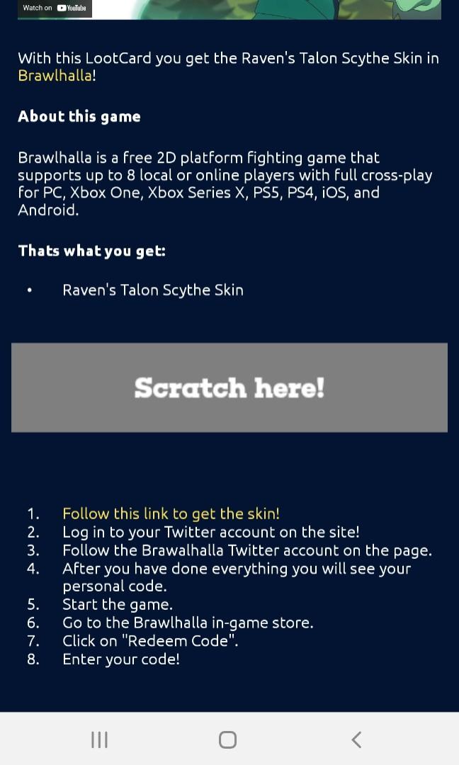 Brawlhalla - Raven's Talon Scythe Skin, Video Gaming, Gaming ...