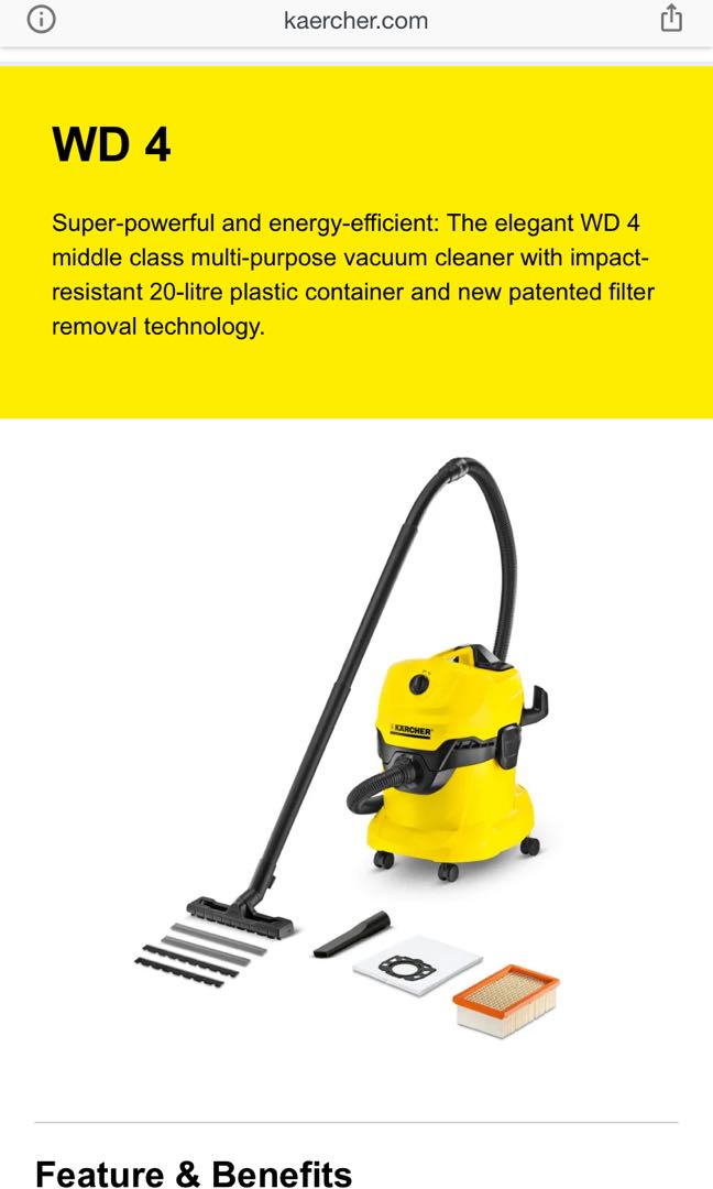 Karcher WD4 vacuum cleaner, TV & Home Appliances, Vacuum Cleaner ...