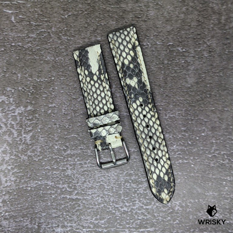 *SOLD* 20/16mm White Python leather watch strap with Cream stitch (One Piece only, Once sold no ...