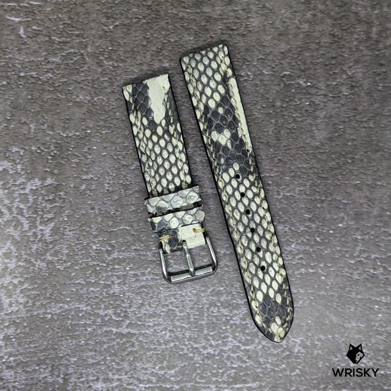 *SOLD* 20/16mm White Python leather watch strap with Cream stitch (One ...